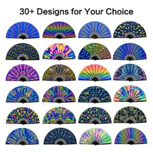 Raveahem UV Glow Large Rave Bamboo Folding Clack Hand Fan for Men/Women Handheld Fan for EDM, Music Festival,Club,Freaky,Event,Party,Dance,Performance,Decoration, Gift (Magic Mushrooms)