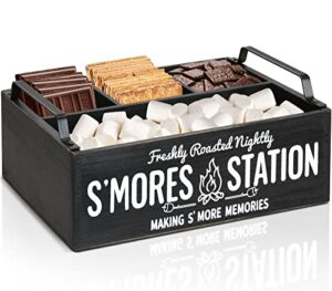 s’mores station, farmhouse s’mores bar holder with handles, smores caddy, smores accessories organizer, smores supplies container box, smores maker box for smores kit, smores serving tray（black)