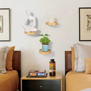 Yangbaga Mini Round Floating Shelves for Wall, 3pcs Small Floating Shelves Decor Display Shelves for Bedroom Living Room Bathroom Kitchen Office