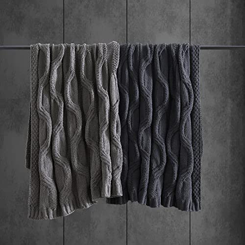 Vera Wang Throw Blanket Ultra Soft Chenille Home Décor, All Season Designer Bedding, 50 x 70, Large Cable Knit Black