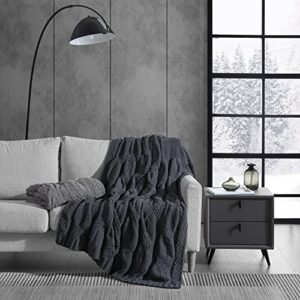 Vera Wang Throw Blanket Ultra Soft Chenille Home Décor, All Season Designer Bedding, 50 x 70, Large Cable Knit Black