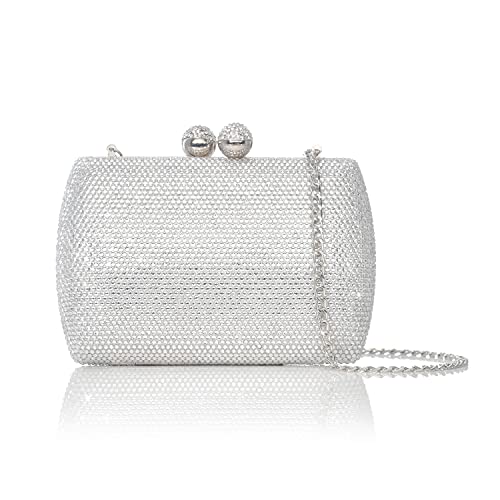 Evening Handbag with Full Rhinestone Crystal Clutch Bag for Women Charm Birthday Engagement Wedding Party (Silver)