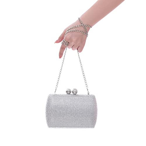 Evening Handbag with Full Rhinestone Crystal Clutch Bag for Women Charm Birthday Engagement Wedding Party (Silver)