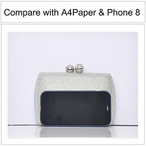 Evening Handbag with Full Rhinestone Crystal Clutch Bag for Women Charm Birthday Engagement Wedding Party (Silver)