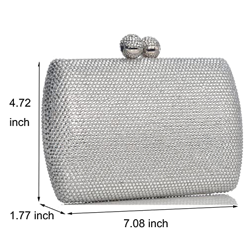 Evening Handbag with Full Rhinestone Crystal Clutch Bag for Women Charm Birthday Engagement Wedding Party (Silver)