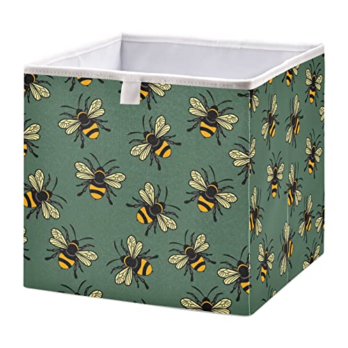 Cute Bee Storage Bins Cubes Storage Baskets Fabric Foldable Collapsible Decorative Storage Bag with Handles for Shelf Closet Bedroom Home Gift 11" x 11" x 11"