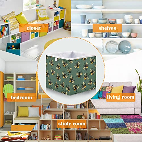 Cute Bee Storage Bins Cubes Storage Baskets Fabric Foldable Collapsible Decorative Storage Bag with Handles for Shelf Closet Bedroom Home Gift 11" x 11" x 11"