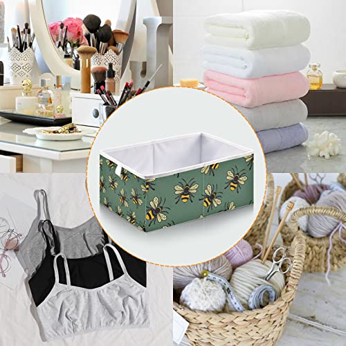 Cute Bee Storage Bins Cubes Storage Baskets Fabric Foldable Collapsible Decorative Storage Bag with Handles for Shelf Closet Bedroom Home Gift 11" x 11" x 11"