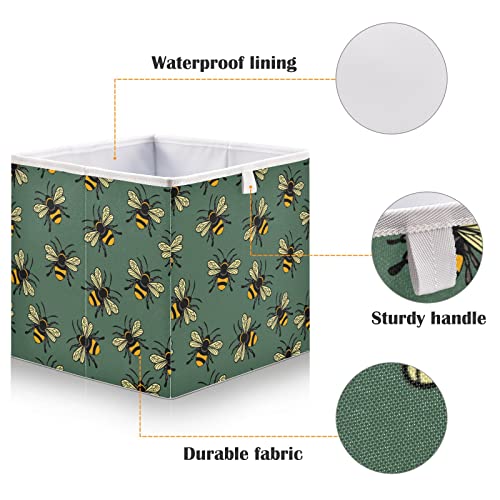 Cute Bee Storage Bins Cubes Storage Baskets Fabric Foldable Collapsible Decorative Storage Bag with Handles for Shelf Closet Bedroom Home Gift 11" x 11" x 11"