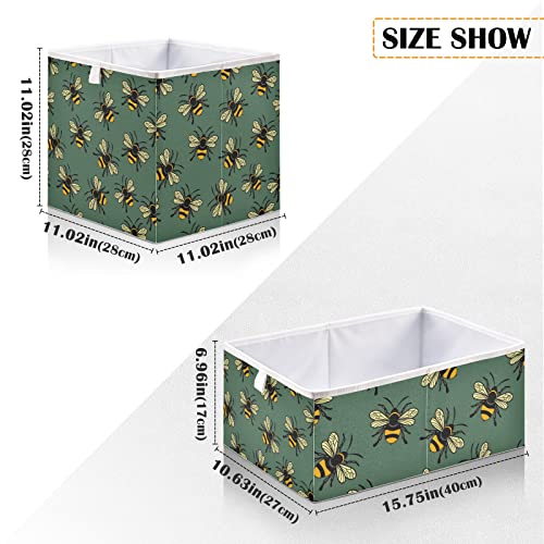 Cute Bee Storage Bins Cubes Storage Baskets Fabric Foldable Collapsible Decorative Storage Bag with Handles for Shelf Closet Bedroom Home Gift 11" x 11" x 11"