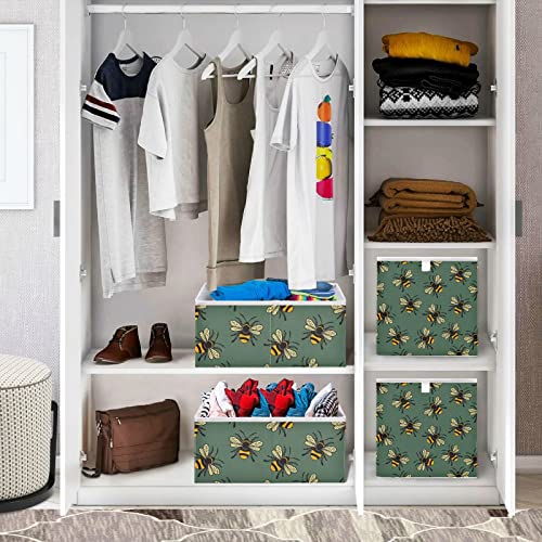 Cute Bee Storage Bins Cubes Storage Baskets Fabric Foldable Collapsible Decorative Storage Bag with Handles for Shelf Closet Bedroom Home Gift 11" x 11" x 11"