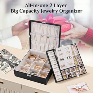 Jewelry Box for Women, 2 Layers Jewelry Organizer with Lock, Large Jewelry Boxes Jewelry Case for Storing Earrings Rings Necklaces Bracelets PU Leather & Soft Velvet Lined, Girls Wife Ideal Gift