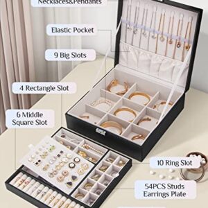 Jewelry Box for Women, 2 Layers Jewelry Organizer with Lock, Large Jewelry Boxes Jewelry Case for Storing Earrings Rings Necklaces Bracelets PU Leather & Soft Velvet Lined, Girls Wife Ideal Gift