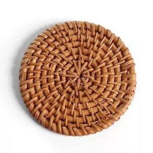 Rattan Coasters, Handmade Teacup Coasters, Creative Gift for Kitchen Table Drinks Crafts Round Natural Coasters Coasters Set of 6 with Holder (3.94in)