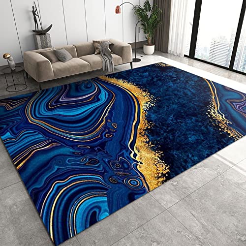 Classic Royal Blue Marble Area Rugs, Luxury Gold Splashed Ink Living Room Rug, Soft Washable Printed Fade Resistant No Crease Rug for Hallway Floor Nursery Bedroom Study Room, 2x3ft