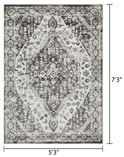 LOOMAKNOTI Rhane Adleigh 5' x 7' Gray Oriental Indoor Area Rug