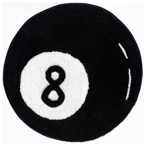 Beyond Deco 8 Ball 35" L x 35" W Tufted Handmade Area Rug for Bedroom -Round Aesthetic Room Decor, Fluffy & Preppy Design 8 Ball Rug - Perfect for Living Room, Home Decor - Soft Carpet in Black