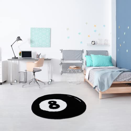 Beyond Deco 8 Ball 35" L x 35" W Tufted Handmade Area Rug for Bedroom -Round Aesthetic Room Decor, Fluffy & Preppy Design 8 Ball Rug - Perfect for Living Room, Home Decor - Soft Carpet in Black