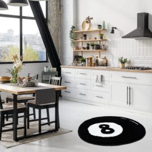 Beyond Deco 8 Ball 35" L x 35" W Tufted Handmade Area Rug for Bedroom -Round Aesthetic Room Decor, Fluffy & Preppy Design 8 Ball Rug - Perfect for Living Room, Home Decor - Soft Carpet in Black