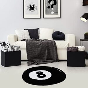 Beyond Deco 8 Ball 35" L x 35" W Tufted Handmade Area Rug for Bedroom -Round Aesthetic Room Decor, Fluffy & Preppy Design 8 Ball Rug - Perfect for Living Room, Home Decor - Soft Carpet in Black