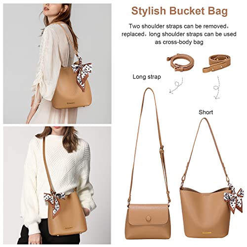 ESTARER Bucket Bag for Women with Purse, Soft Faux Leather Crossbody Handbag Shoulder Bag Purse