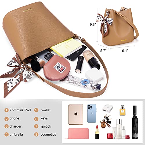 ESTARER Bucket Bag for Women with Purse, Soft Faux Leather Crossbody Handbag Shoulder Bag Purse