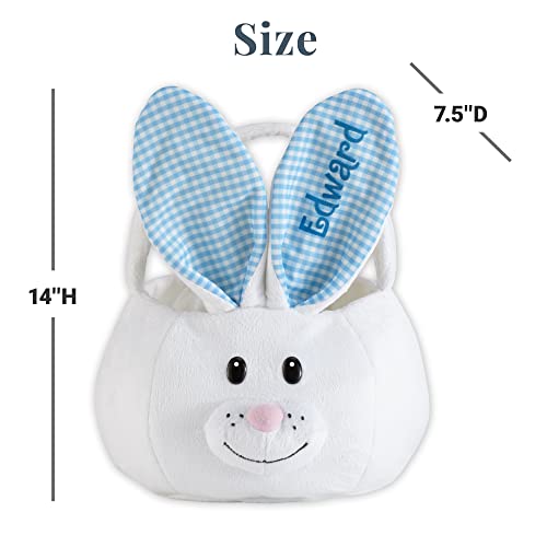 Let's Make Memories Personalized Fluffy Bunny Plush Kid's Easter Basket - Blue