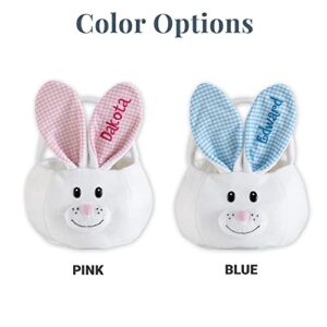 Let's Make Memories Personalized Fluffy Bunny Plush Kid's Easter Basket - Blue