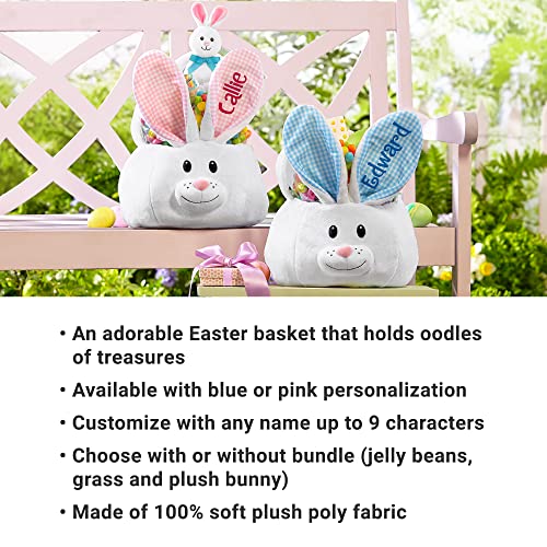 Let's Make Memories Personalized Fluffy Bunny Plush Kid's Easter Basket - Blue