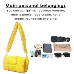 Women's shoulder bag puffer cassette purse hand woven down fabric cotton padded handbag (Lemon)