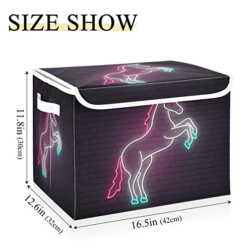 RunningBear Unicorn Neon Large Storage Bins with Lid Collapsible Storage Bin Storage Cubes Large Toy Box for Clothes Towels Magazine