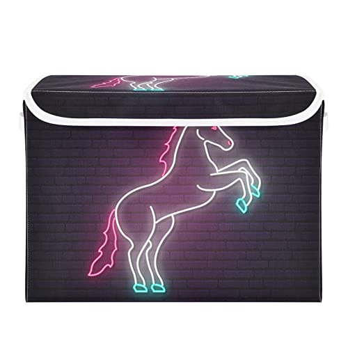 RunningBear Unicorn Neon Large Storage Bins with Lid Collapsible Storage Bin Storage Cubes Large Toy Box for Clothes Towels Magazine