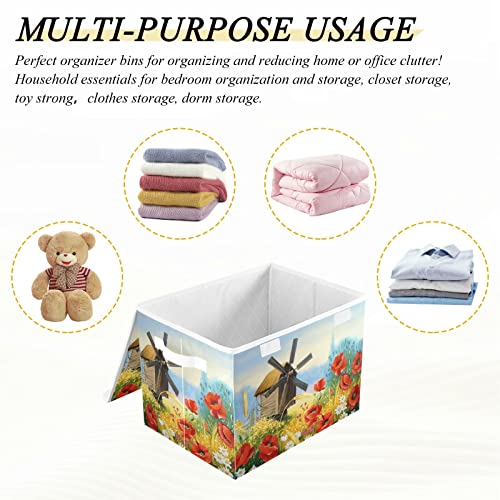 RunningBear Windmill Flowers Large Storage Bins with Lid Collapsible Storage Bin Shelves Basket Cute Bin for Home Nursery Closet