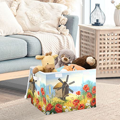 RunningBear Windmill Flowers Large Storage Bins with Lid Collapsible Storage Bin Shelves Basket Cute Bin for Home Nursery Closet