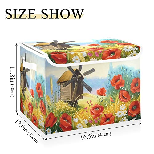 RunningBear Windmill Flowers Large Storage Bins with Lid Collapsible Storage Bin Shelves Basket Cute Bin for Home Nursery Closet