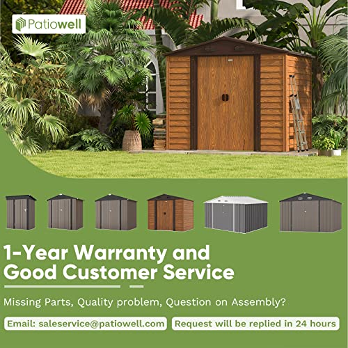 Patiowell 8x6 FT Wood Look Outdoor Storage Shed,Garden Tool Storage Shed with Sloping Roof and Double Lockable Sliding Door, Metal Shed for Garden Backyard Patio Lawn