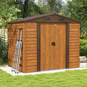 Patiowell 8x6 FT Wood Look Outdoor Storage Shed,Garden Tool Storage Shed with Sloping Roof and Double Lockable Sliding Door, Metal Shed for Garden Backyard Patio Lawn