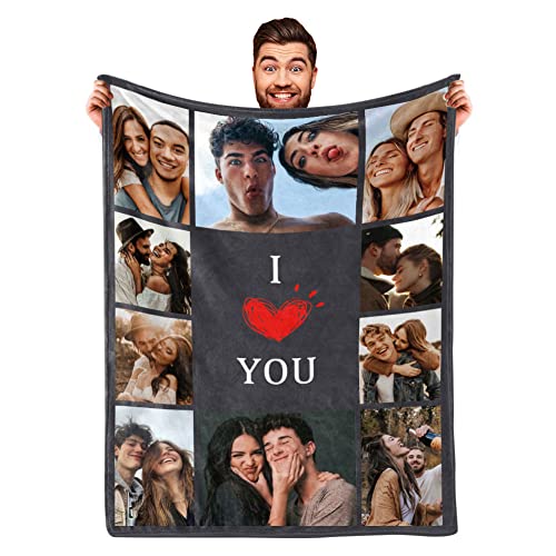 DayOfShe I Love You Couples Gifts Photo Blanket for Girlfriend Boyfriend Gifts, Personalized Picture Blankets for Christmas Couples Gifts