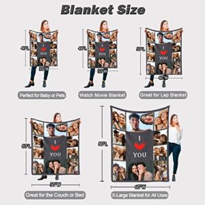 DayOfShe I Love You Couples Gifts Photo Blanket for Girlfriend Boyfriend Gifts, Personalized Picture Blankets for Christmas Couples Gifts