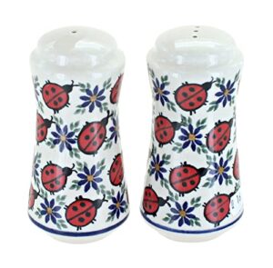 blue rose polish pottery lucky lady salt & pepper shakers