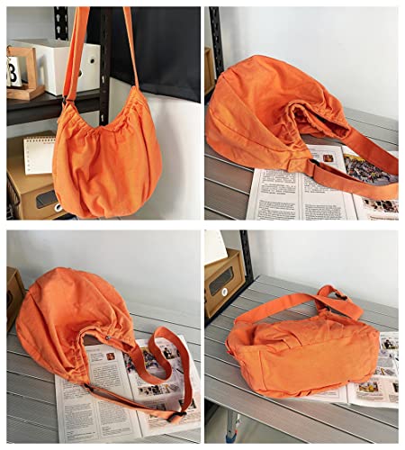 Canvas Shoulder Bags for Women Trendy Messenger Bag Cute Large Purse College Hobo Crossbody Bag (Orange)