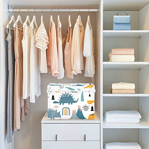 SUABO Dinosaur Cartoon Funny Dinosaur Storage Bin with Lid Large Oxford Cloth Storage Boxes Foldable Home Cube Baskets Closet Organizers for Nursery Bedroom Office