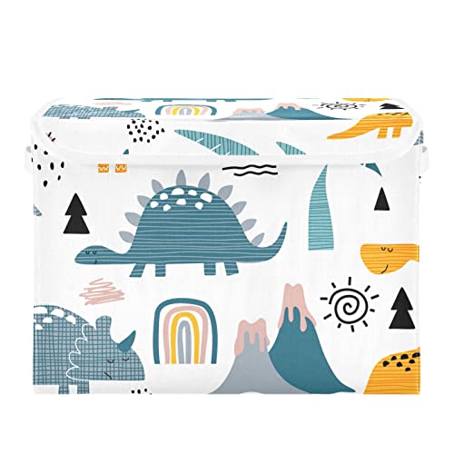 SUABO Dinosaur Cartoon Funny Dinosaur Storage Bin with Lid Large Oxford Cloth Storage Boxes Foldable Home Cube Baskets Closet Organizers for Nursery Bedroom Office