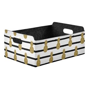 cataku foldable storage basket gold glitter pineapple collapsible felt storage bins with handle drawer organizer bin cube shelf box for organizing closet clothes office books bedroom