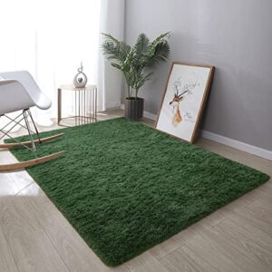 DweIke Super Soft Shaggy Rugs Fluffy Carpets, 3x5 ft, Deep-Green Area Rug for Living Room Bedroom Girls Kids Room Nursery Home Decor, Non-Slip Plush Indoor Floor Bedside Rug, 3x5 Feet Deep-Green