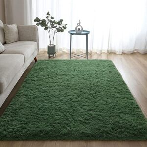 DweIke Super Soft Shaggy Rugs Fluffy Carpets, 3x5 ft, Deep-Green Area Rug for Living Room Bedroom Girls Kids Room Nursery Home Decor, Non-Slip Plush Indoor Floor Bedside Rug, 3x5 Feet Deep-Green