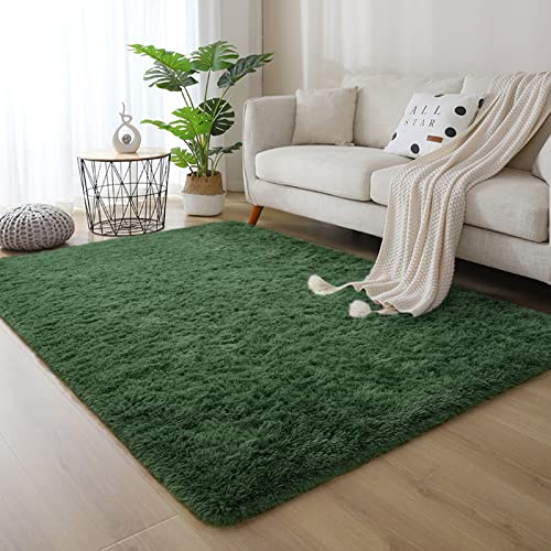 DweIke Super Soft Shaggy Rugs Fluffy Carpets, 3x5 ft, Deep-Green Area Rug for Living Room Bedroom Girls Kids Room Nursery Home Decor, Non-Slip Plush Indoor Floor Bedside Rug, 3x5 Feet Deep-Green