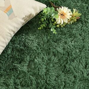 DweIke Super Soft Shaggy Rugs Fluffy Carpets, 3x5 ft, Deep-Green Area Rug for Living Room Bedroom Girls Kids Room Nursery Home Decor, Non-Slip Plush Indoor Floor Bedside Rug, 3x5 Feet Deep-Green