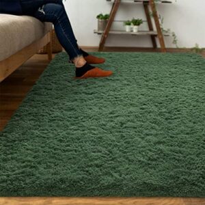 DweIke Super Soft Shaggy Rugs Fluffy Carpets, 3x5 ft, Deep-Green Area Rug for Living Room Bedroom Girls Kids Room Nursery Home Decor, Non-Slip Plush Indoor Floor Bedside Rug, 3x5 Feet Deep-Green