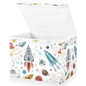 space rockets planets storage bin with lid large oxford cloth storage boxes foldable home cube baskets closet organizers for nursery bedroom office